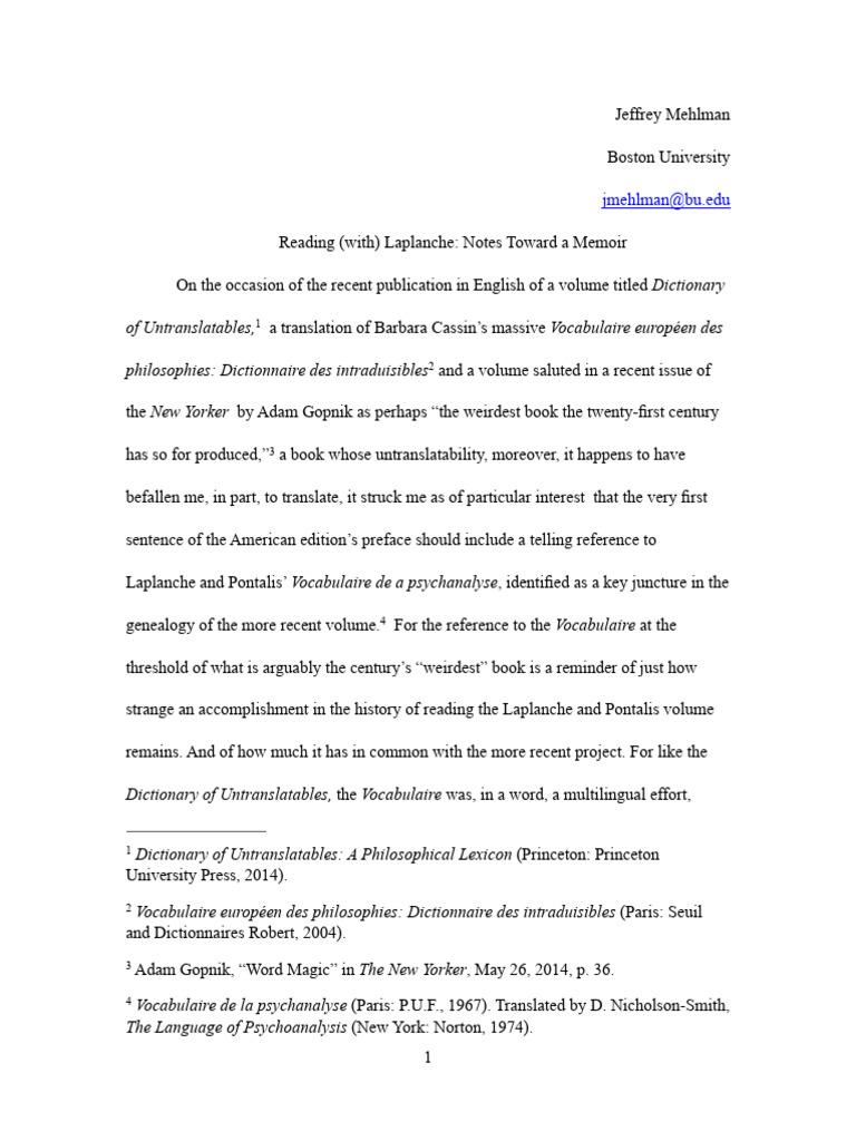 Mehlman Reading (With) Laplanche | PDF | Psychoanalysis | Sigmund Freud