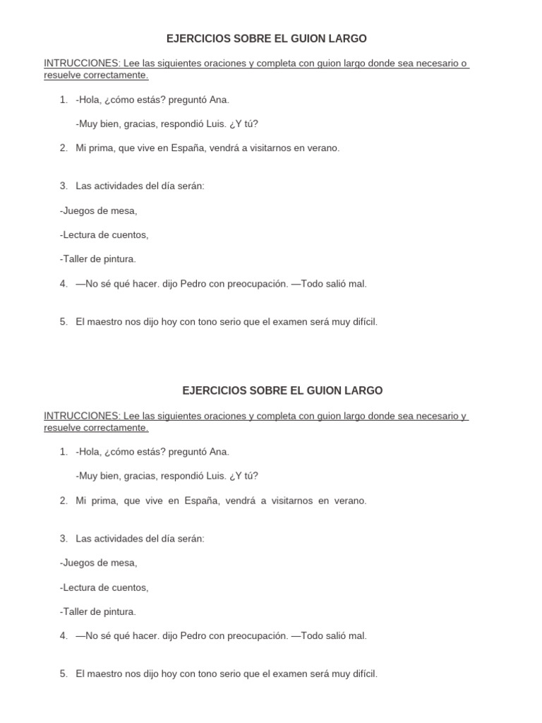 Ejercicios Sobre El Guion Largo | PDF