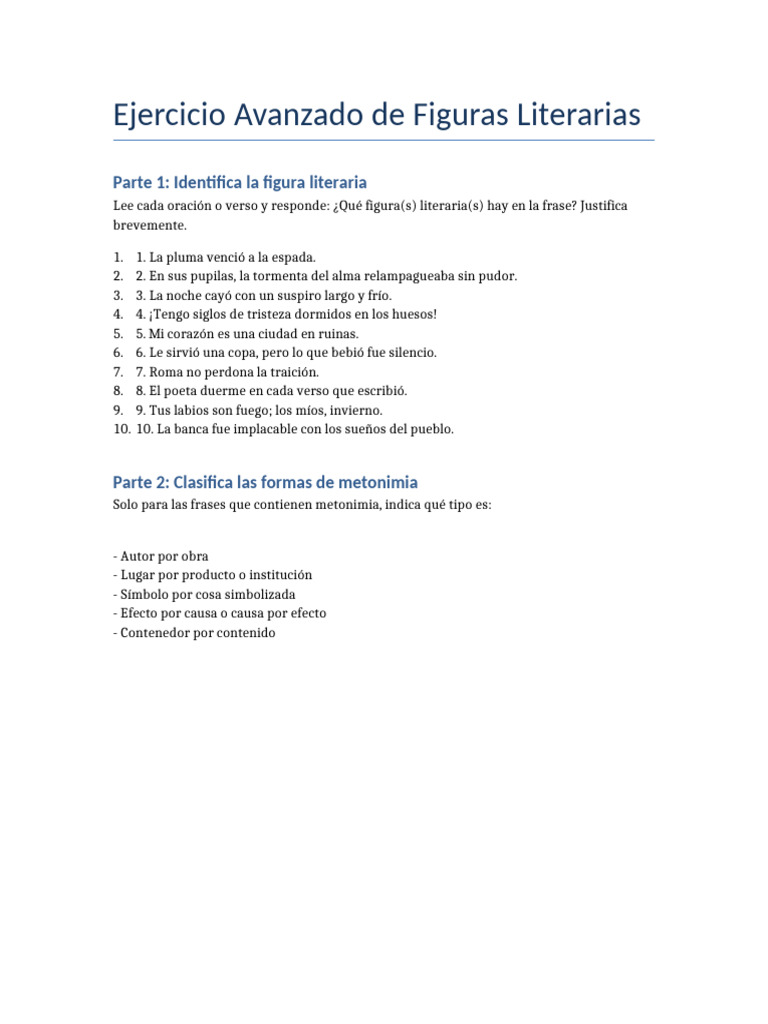 Ejercicio Figuras Literarias Avanzado | PDF