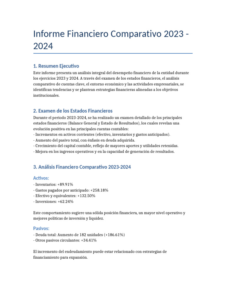 Informe Financiero 2023-2024: Análisis y Estrategias | PDF ...
