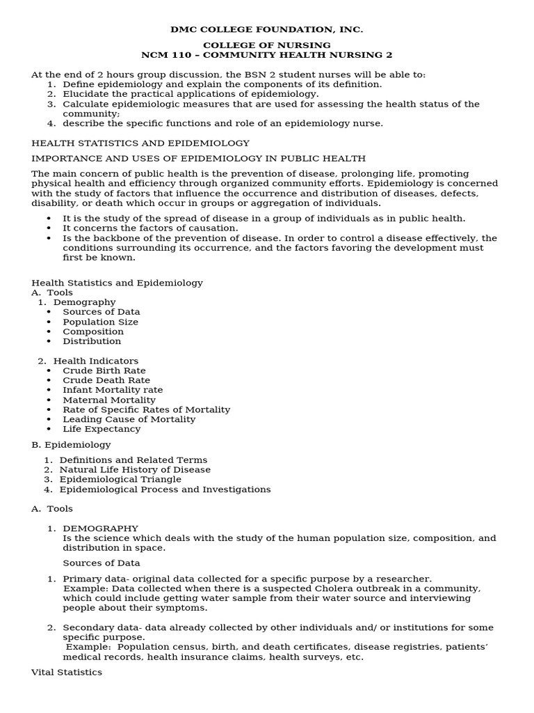 Health Statistics and Epidemiology Handouts | PDF | Infection | Epidemiology