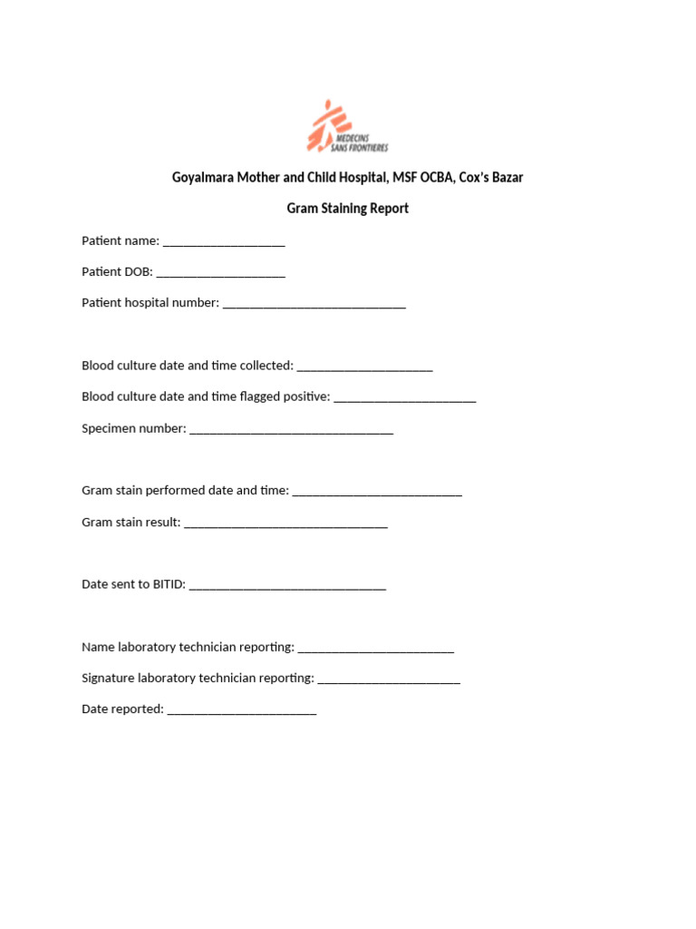 Gram Staining Report for Goyalmara Hospital | PDF
