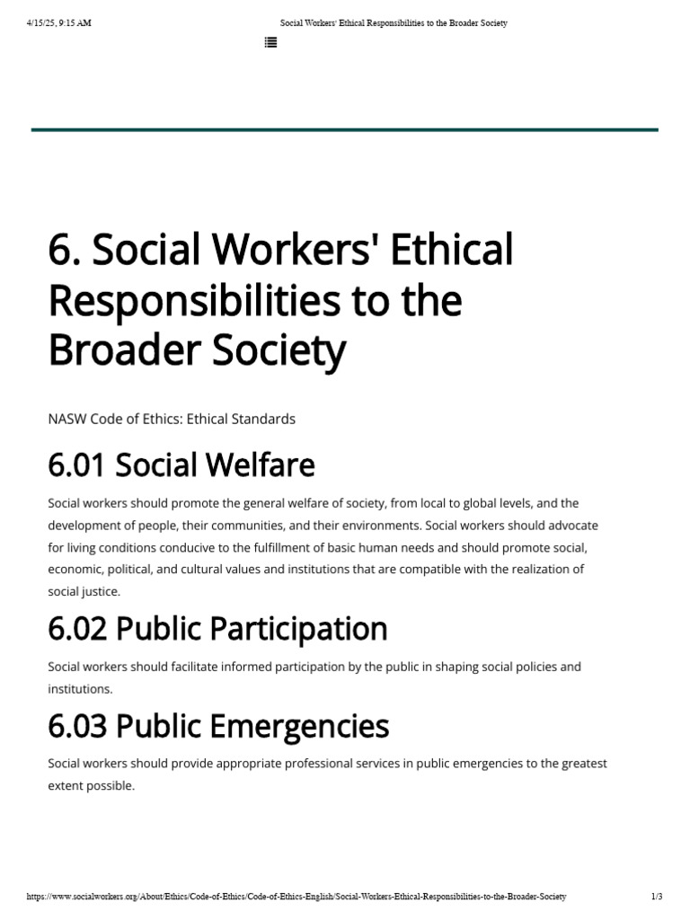 Social Workers' Ethical Duties to Society | PDF | Social Work | Social ...