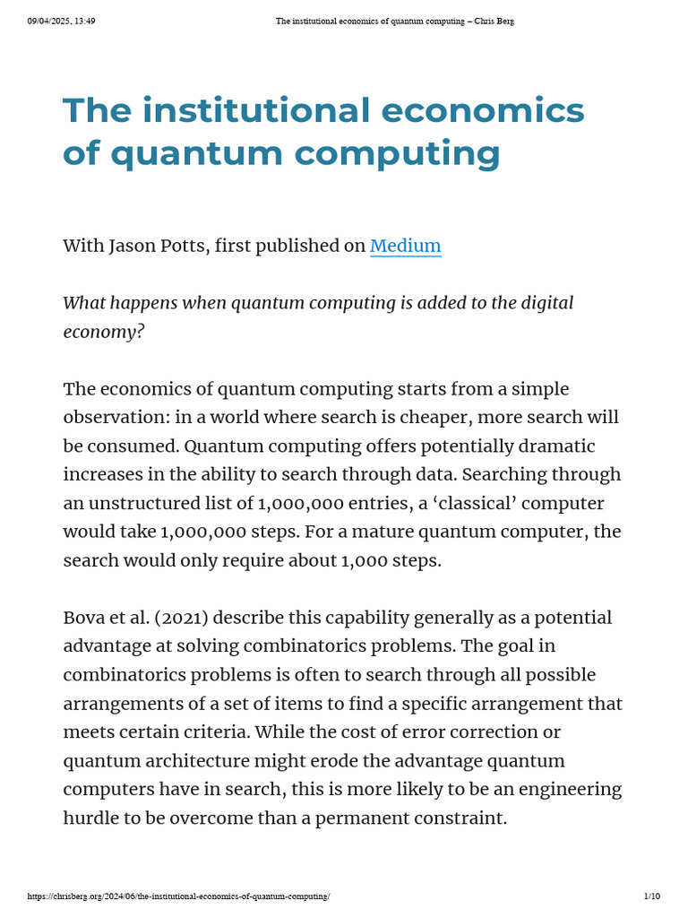 The Institutional Economics of Quantum Computing - Chris Berg | PDF ...
