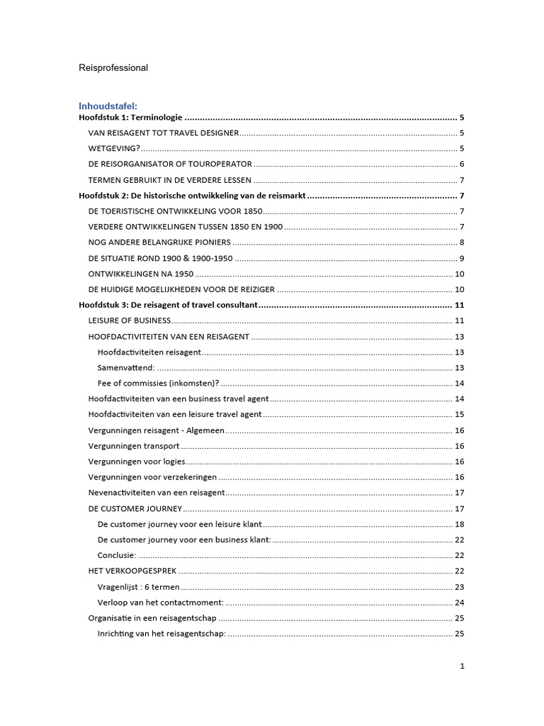 Reisprofessional Samenvatting | PDF
