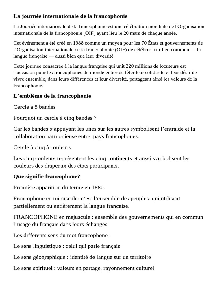 Texte -Organisation Internationale de La Francophonie | PDF | la ...