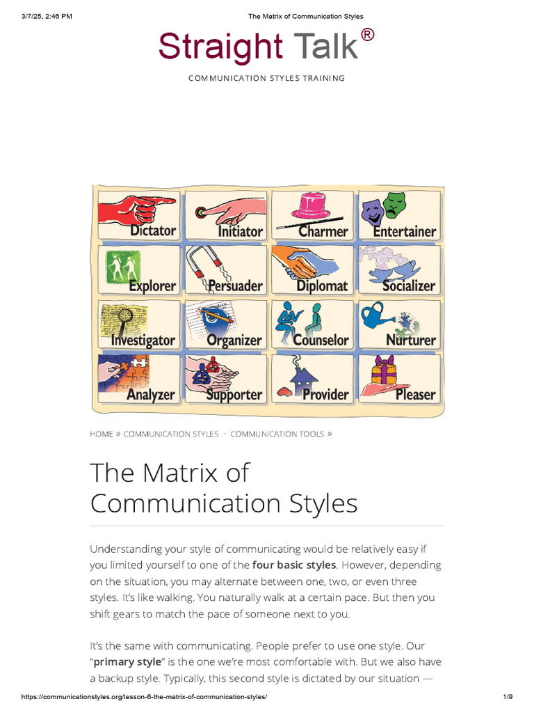 The Matrix of Communication Styles | PDF | Communication | Matrix ...