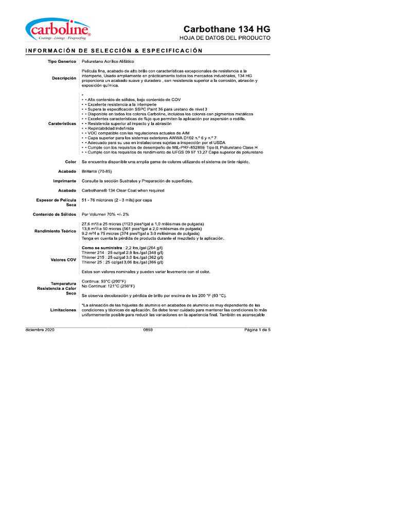 Carbothane 134 HG PDS | PDF