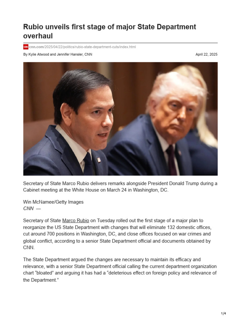 Rubio Unveils First Stage of Major State Department Overhaul CNN | PDF ...