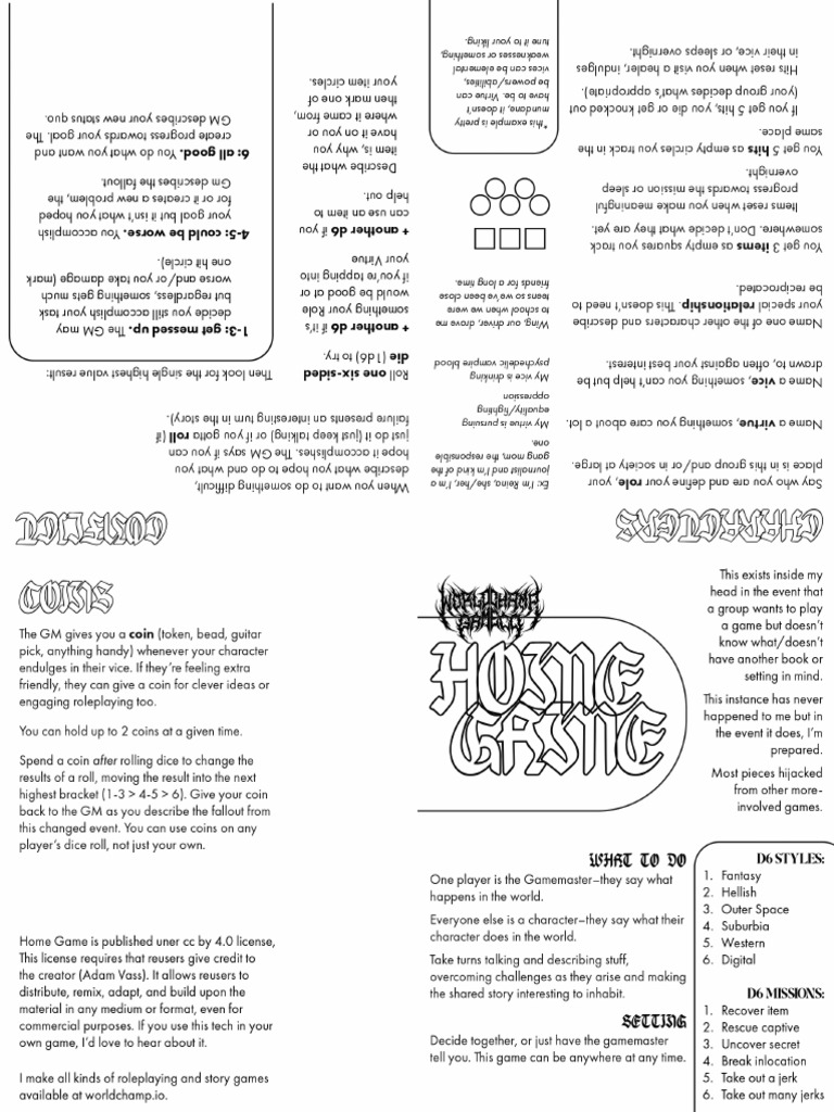Home Game - One Page Print BW | PDF