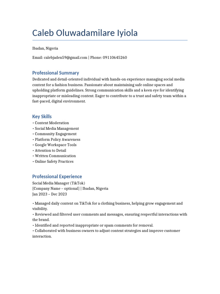 Caleb Oluwadamilare Resume | PDF