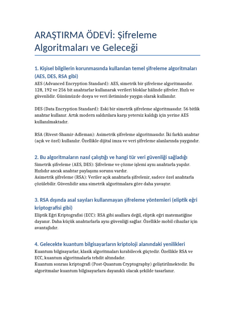 Sifreleme Algoritmalari Arastirma Odevi | PDF