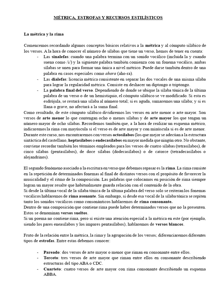 Métrica, Estrofas y Recursos Estilísticos | PDF | Metro (poesía) | Rima