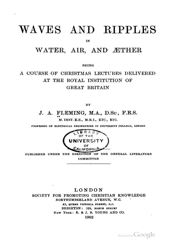 Waves and Ripples in Water Air and Aether Fleming 1902 | PDF