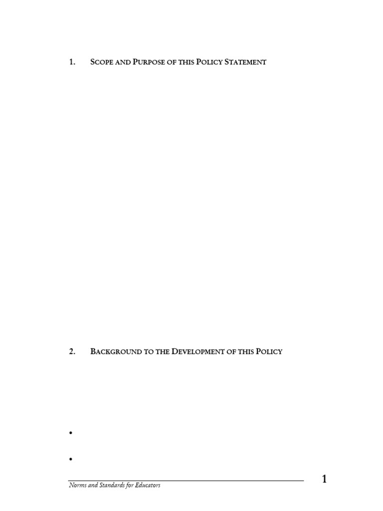 Norms and Standards Policy Statement Framework | PDF | Learning ...