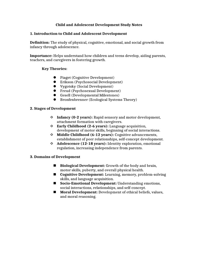 Child and Adolescent Development Study Notes | PDF | Developmental ...