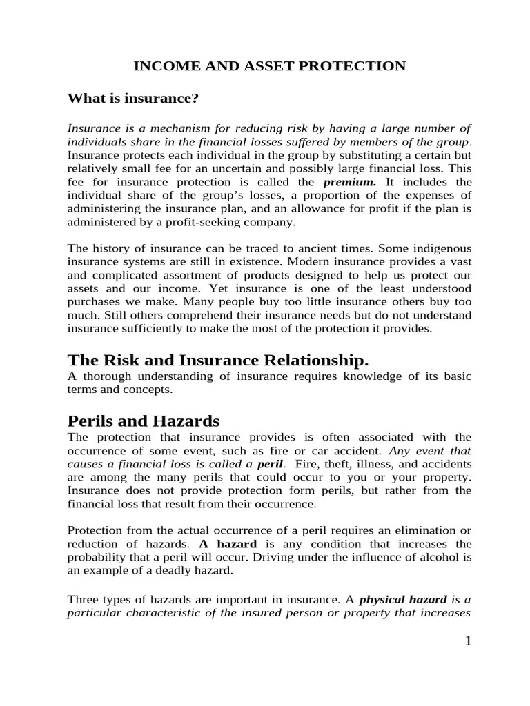 Income and Asset Protection-Unit5 | PDF | Insurance | Risk