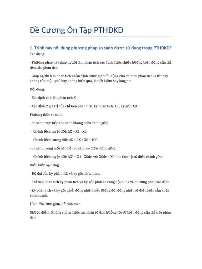 De Cuong On Tap PTHDKD - Sao Chép | PDF