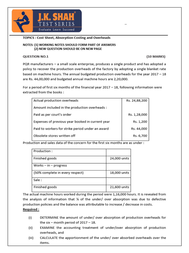 Cim 8709 Costing Question Paper | PDF | Expense | Cost Of Goods Sold