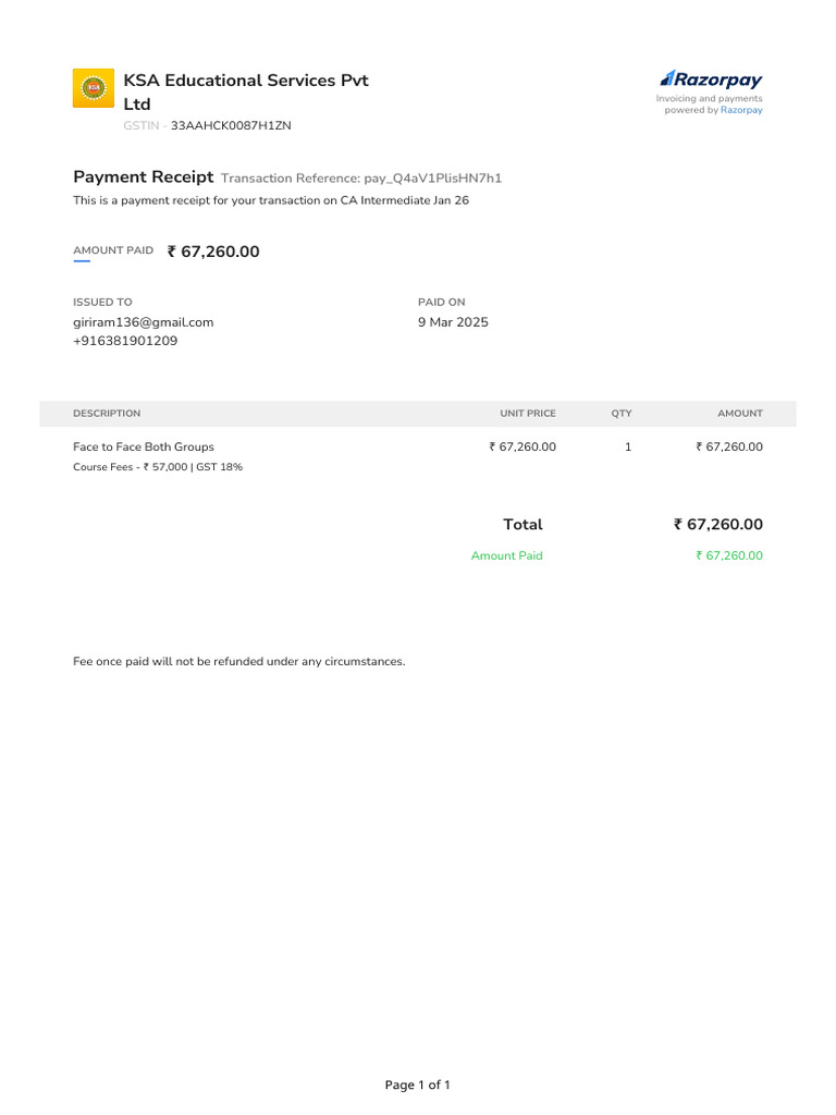 Receipt Pay - Q4aV1PlisHN7h1 From KSA Educational Services PVT LTD ...