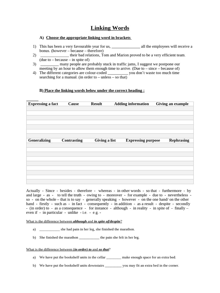 Linking Words Third Version 2020 | PDF