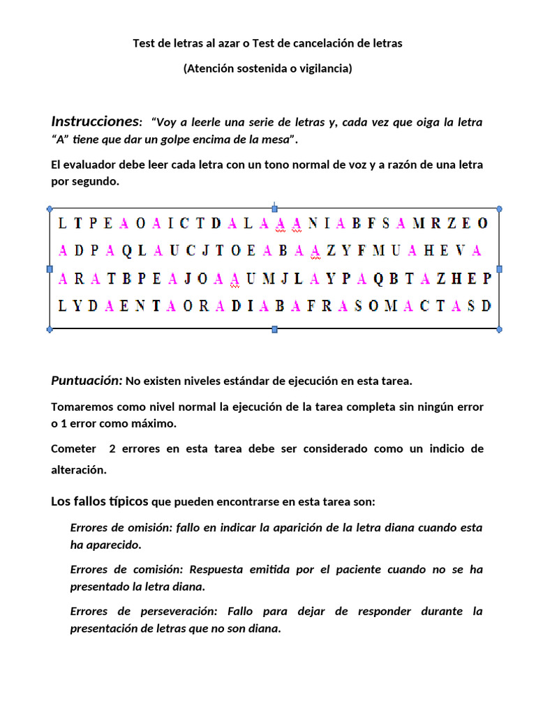 Test de Letras Al Azar o Test de Cancelacion de Letras | PDF