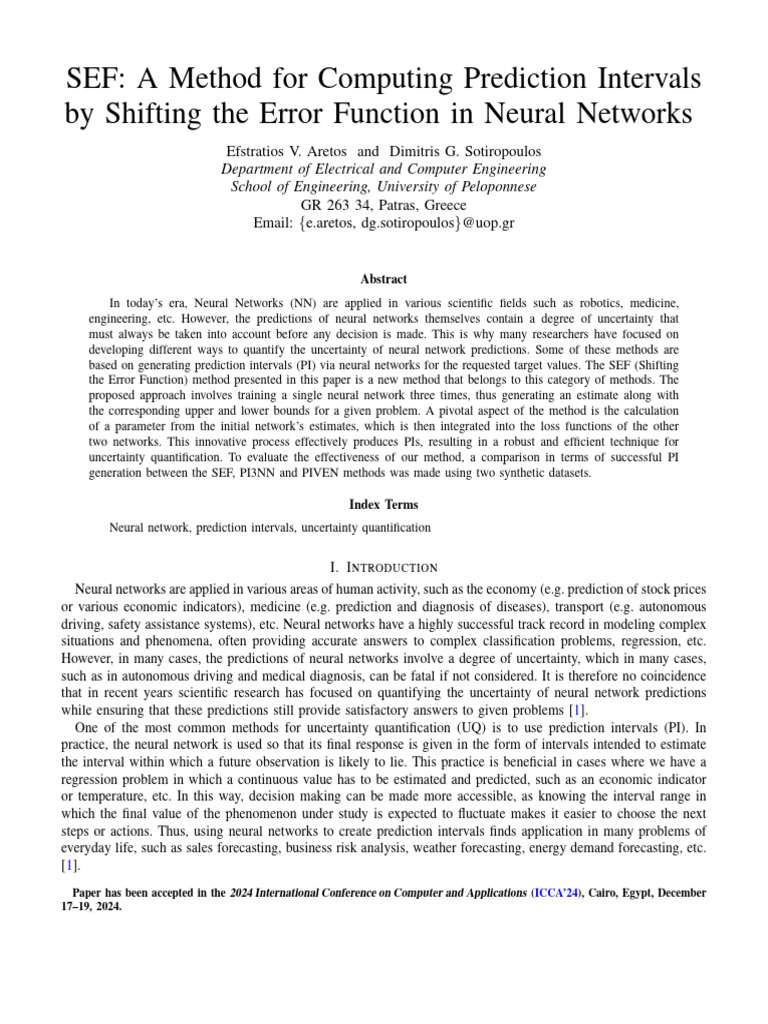 Sef A Method For Computing Prediction Intervals By Shifting The Error Function In Neural