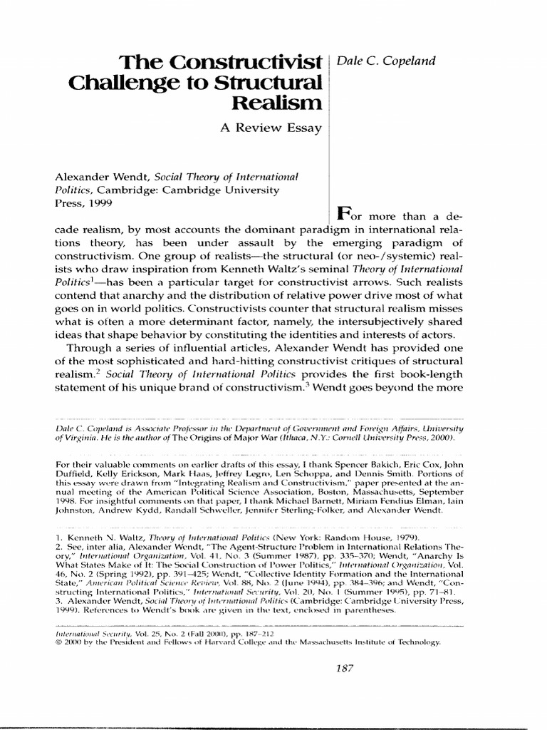 The Constructivist Challenge To Structural Realism - Copeland | PDF