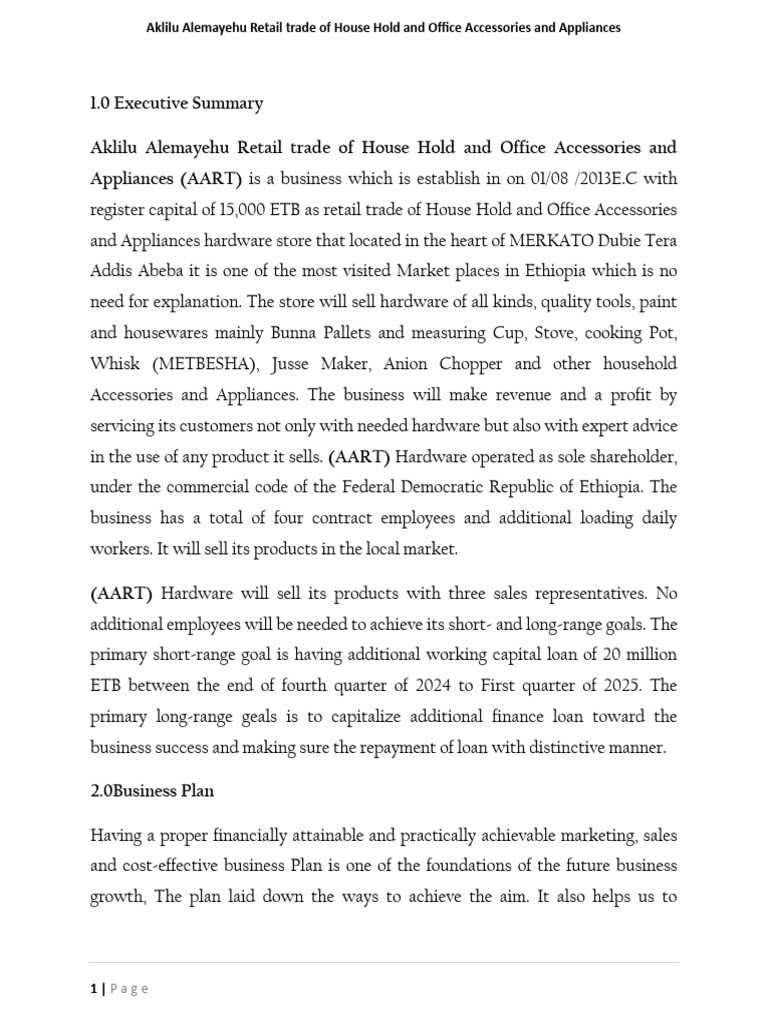 Aklilu Final Plan October | PDF | Cost Of Goods Sold | Retail