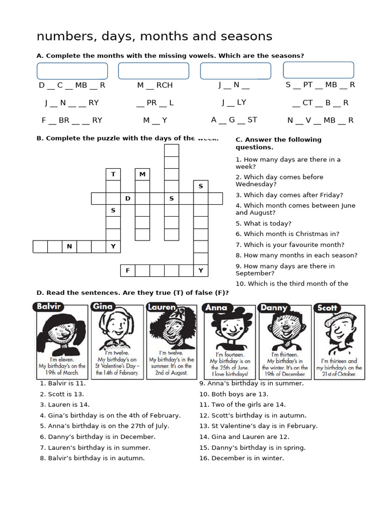 Understanding Numbers, Days, and Seasons | PDF
