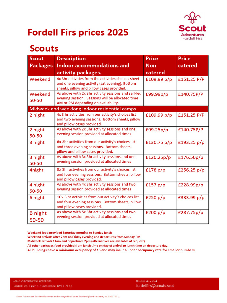 Scout Prices 2025 - Fordell Firs | PDF