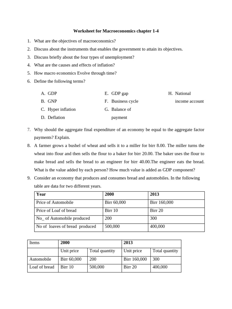 Worksheet For Macroeconomics Chapter 1 | PDF | Cost Of Living | Demand ...