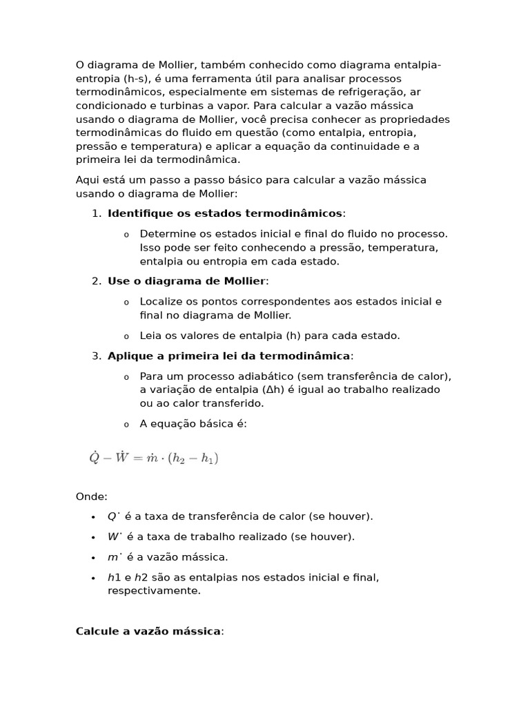 Cálculo da Vazão Mássica no Diagrama de Mollier | PDF