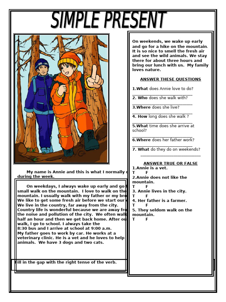 Simple Present Reading Comprehension Text Grammar Drills Reading ...