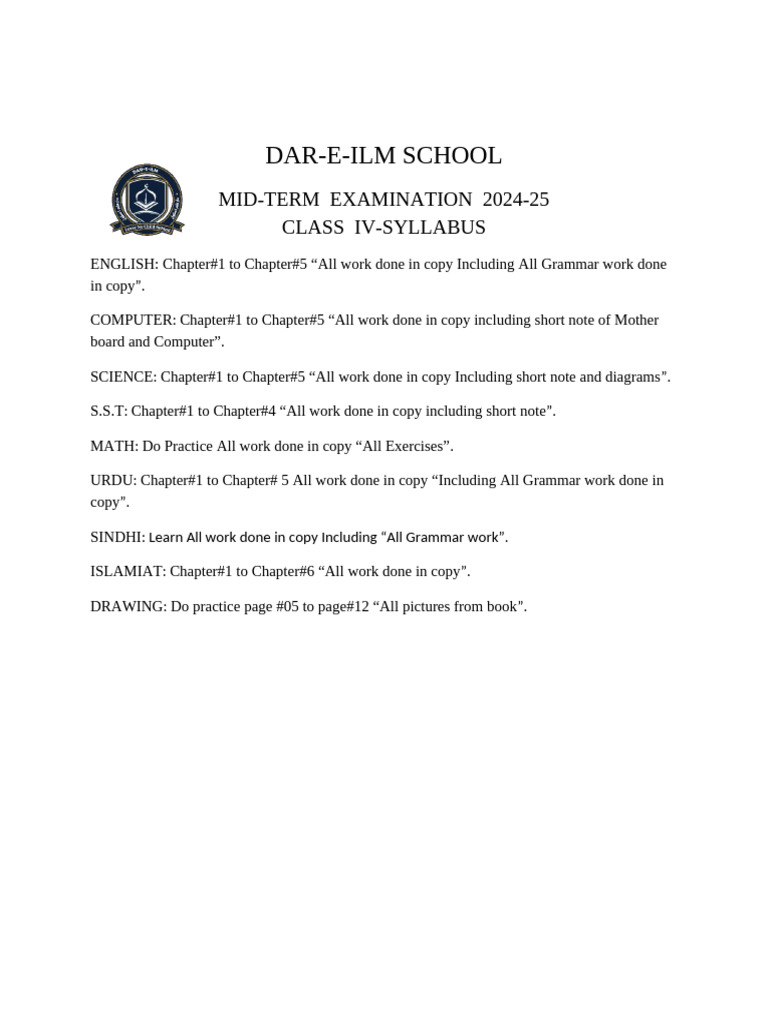 SYLLABUS Mid CLASS IV | PDF