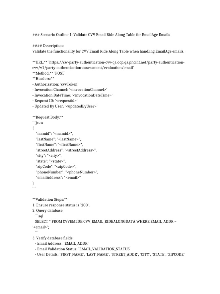 Validate CVV Email Ride Along Table | PDF