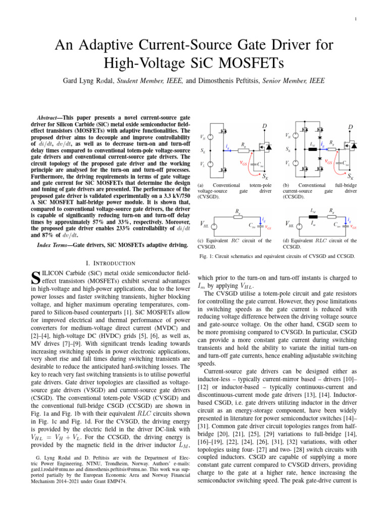 An Adaptive Current-Source Gate Driver For High-Voltage SiC MOSFETs ...