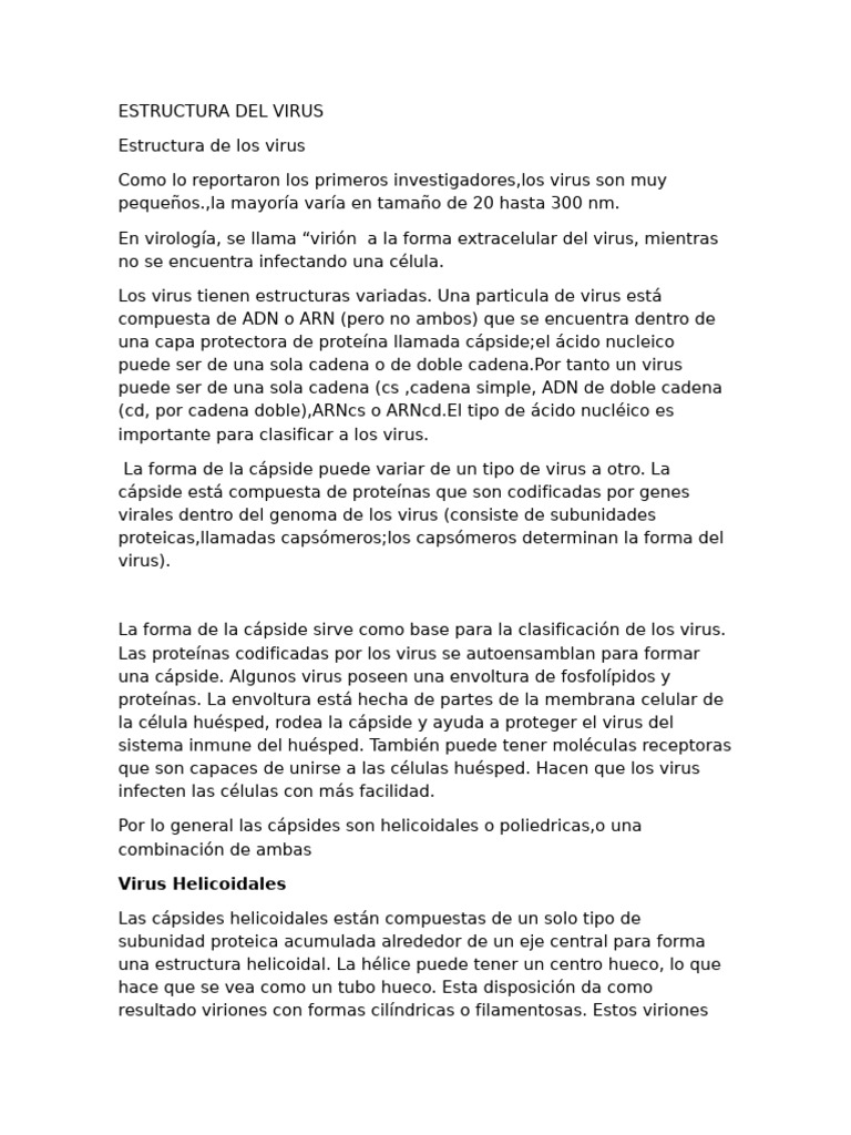 Estructura y tipos de viriones | PDF | Virus | Membrana celular
