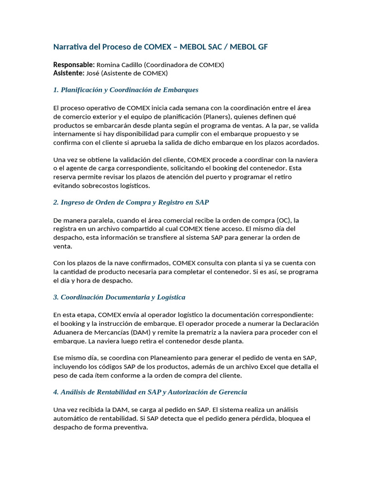 Proceso COMEX en MEBOL SAC/GF | PDF | Contabilidad | Factura