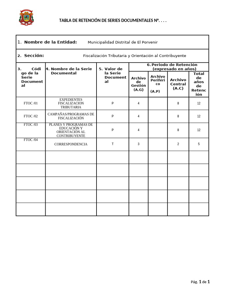 Formato TABLA DE RETENCIÓN DE SERIES | PDF