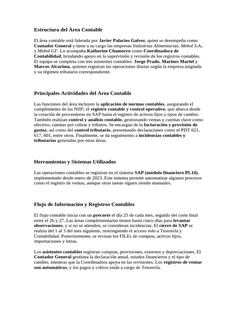 Estructura del Área Contable | PDF | Contabilidad | Estado financiero