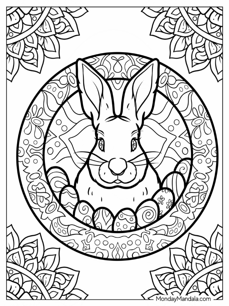 Detailed Easter Bunny and Eggs Mandala Coloring Page | PDF