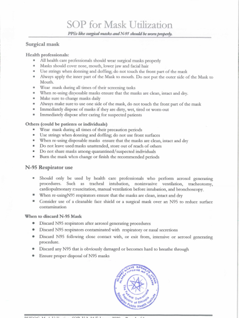 SOP For Mask Utilization - V1 - Mar - 26 - 2020 | PDF