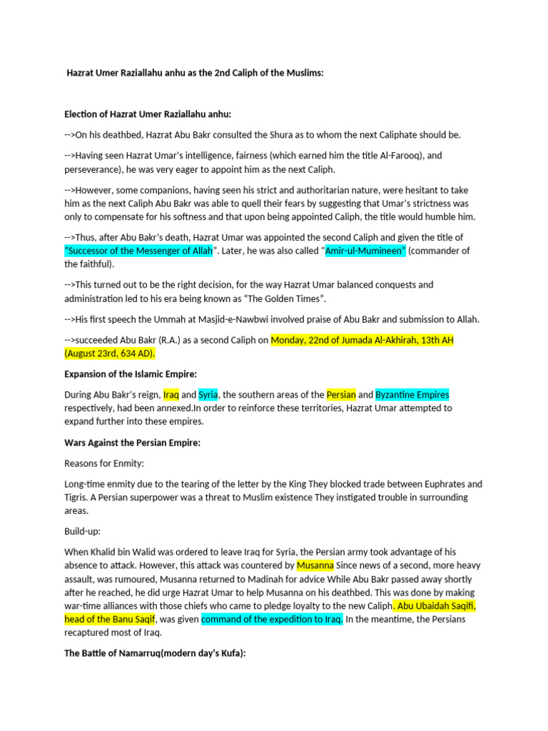 Hazrat Umer Raziallahu Anhu As The 2nd Caliph of The Muslims | PDF | Umar | Caliphate