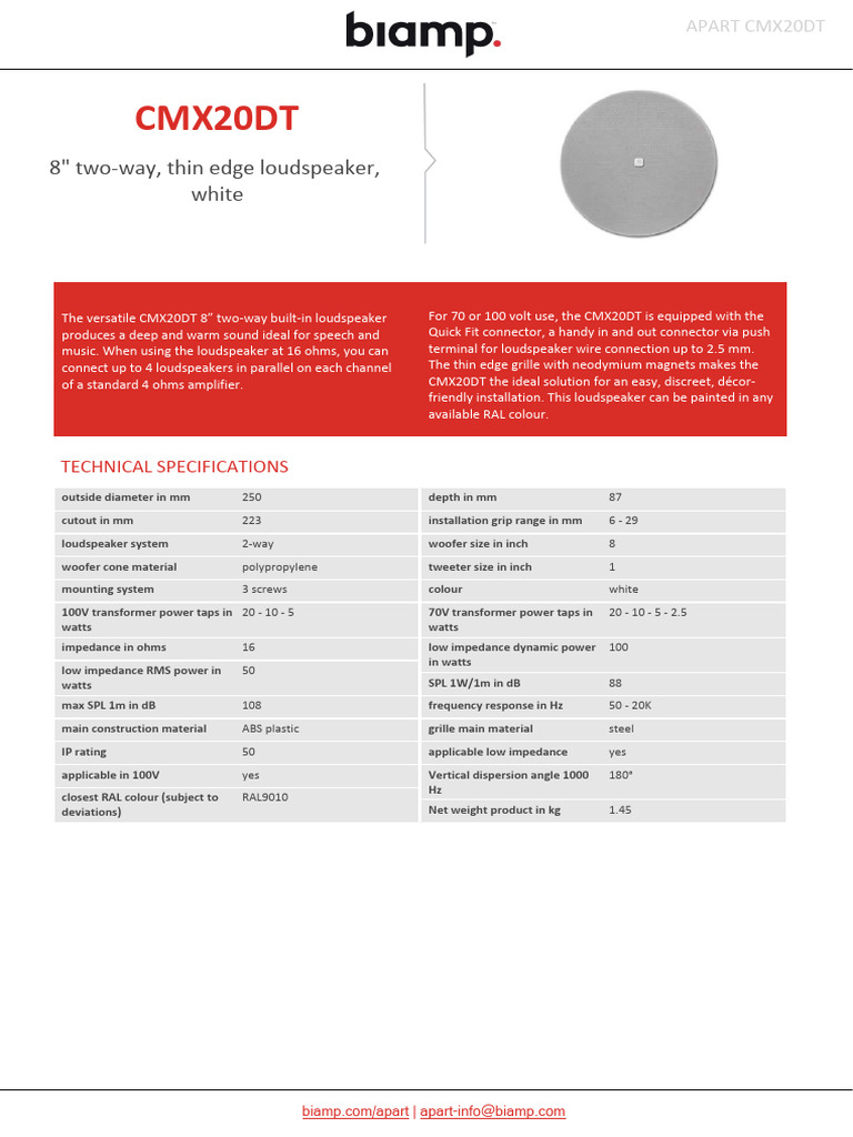 Biamp Data Sheet cmx20dt Aug20 | PDF | Loudspeaker | Transformer
