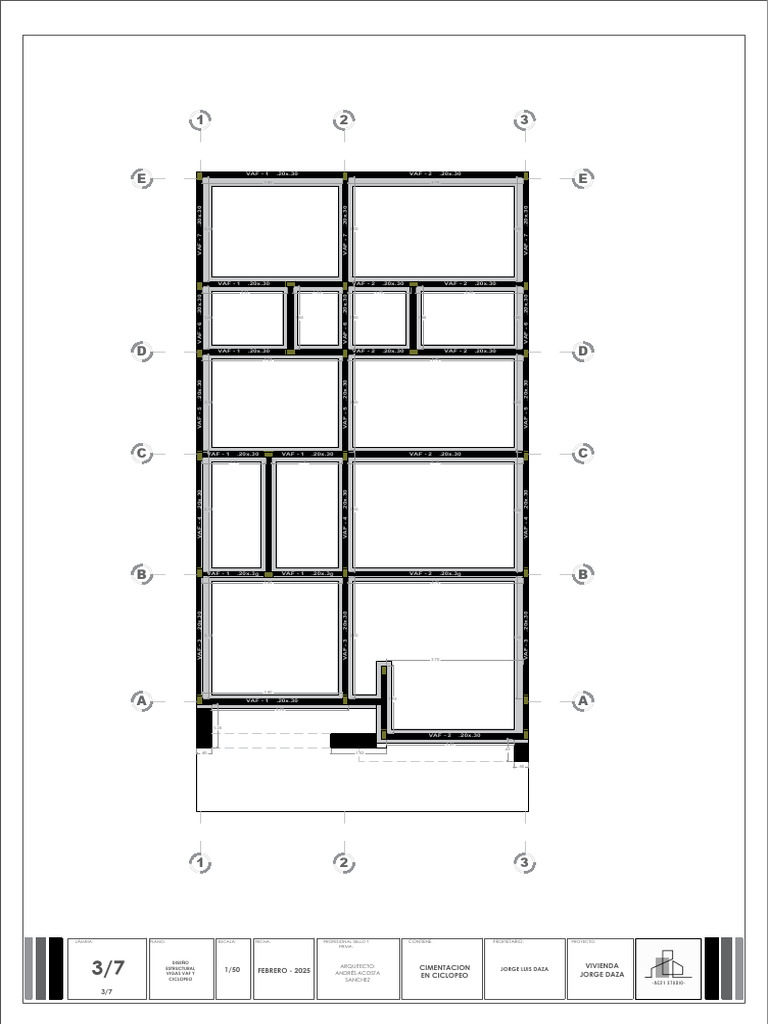 Vivienda Jorge Daza 1/50 FEBRERO - 2025 Cimentacion en Ciclopeo | PDF