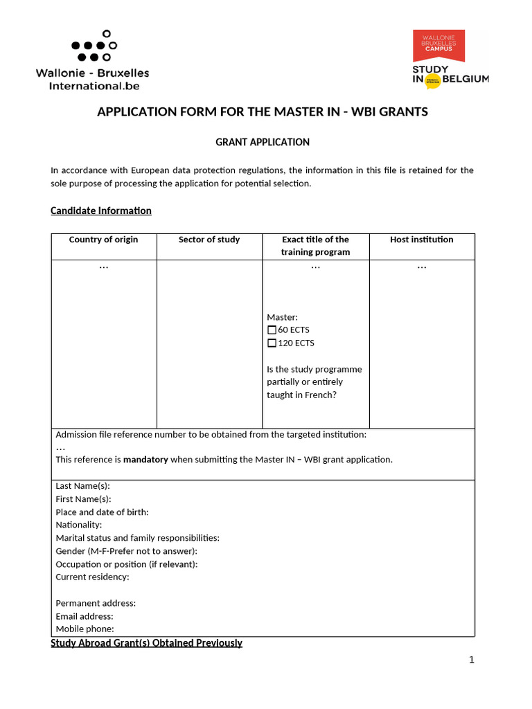 Bourse Master IN - Formulaire de Candidature EN PDF Protégé | PDF | International English ...