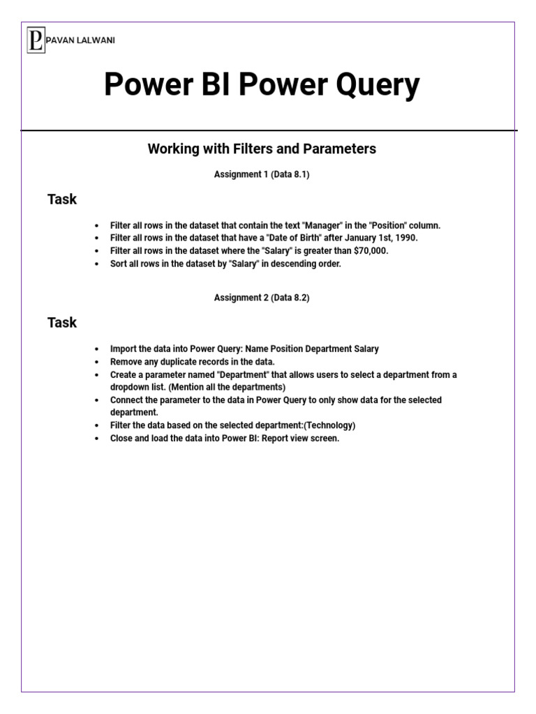 Assignment - Working With Filters & Parameters | PDF