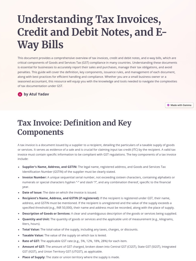Understanding Tax Invoices Credit and Debit Notes and E Way Bills | PDF ...