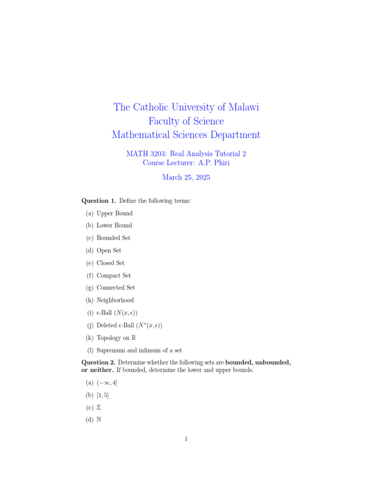 Tutorial 2 Real Analysis | PDF | Mathematical Concepts | Mathematical Analysis